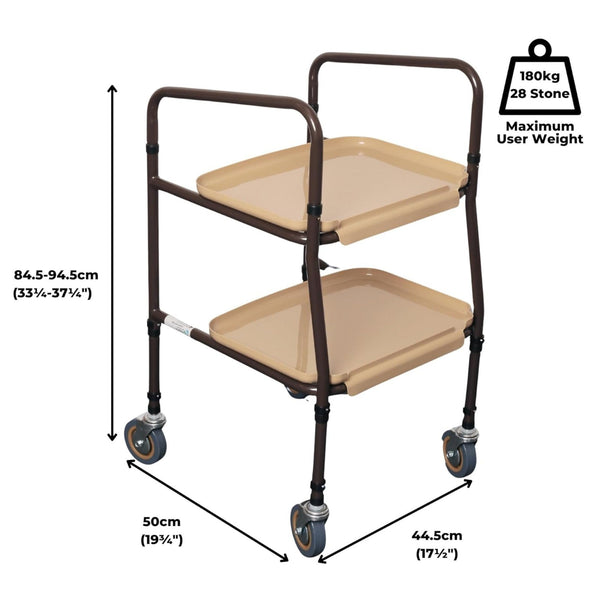 2-Tier KD Dinner Trolley adjustable height | Millercare