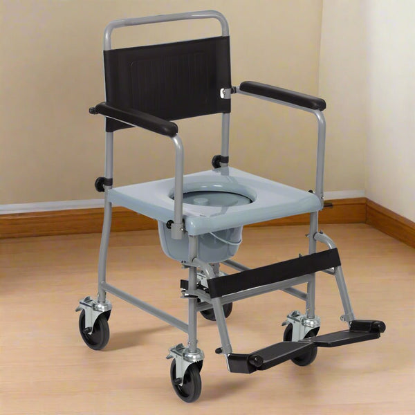 Glideabout Wheeled Commode Chair with Swing Away Arm Rests a – Millercare
