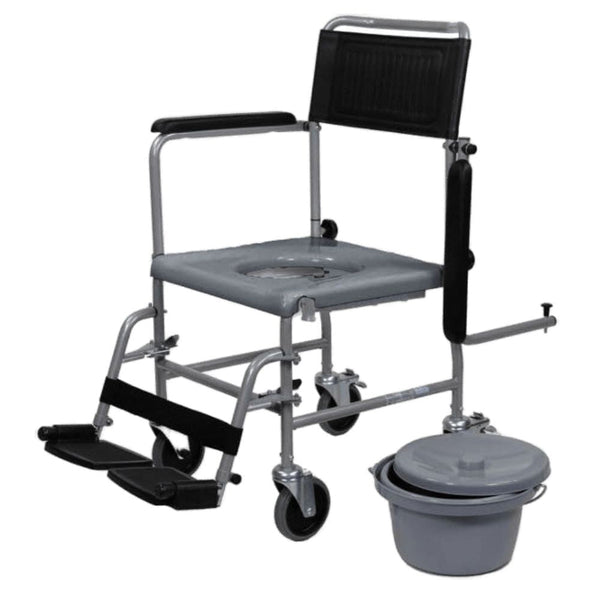 Glideabout Wheeled Commode Chair with Swing Away Arm Rests a – Millercare