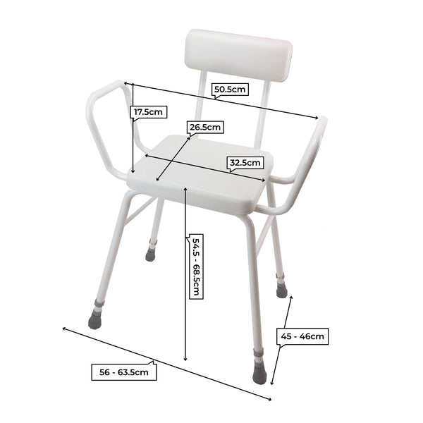 Perching Stool White with Arms and Padded Back | Millercare