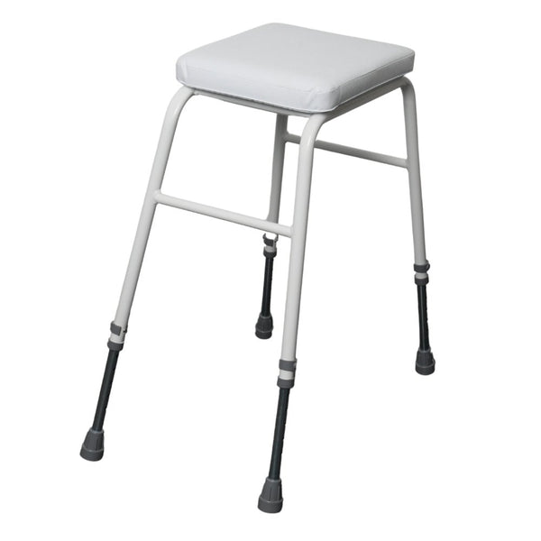 Perching stool, white with padded seat | Millercare
