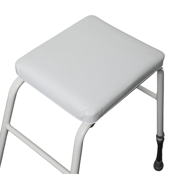 Perching stool, white with padded seat | Millercare