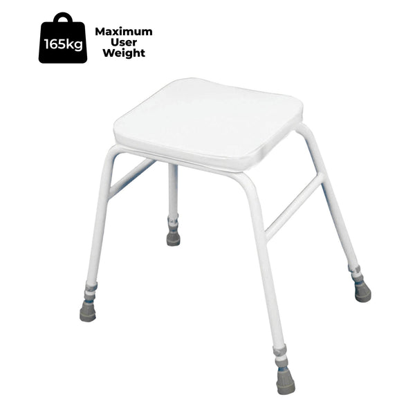 Perching stool, white with padded seat | Millercare